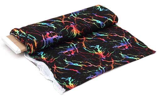 black with colorful lightning design knit fabric Timeless Treasures ...