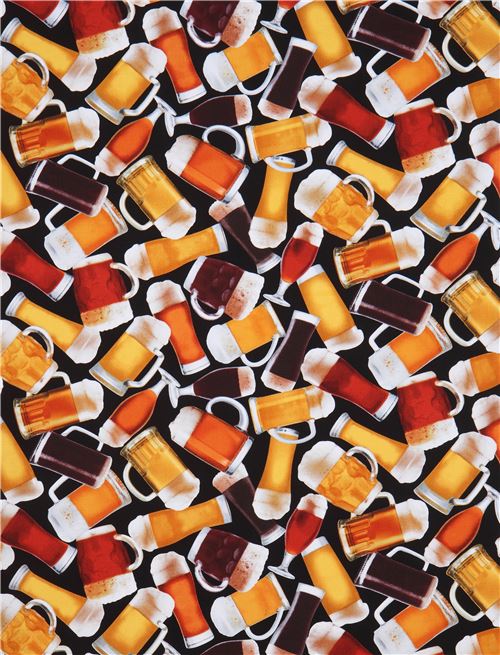 black with glasses of beer alcohol fabric Timeless Treasures Fabric by ...