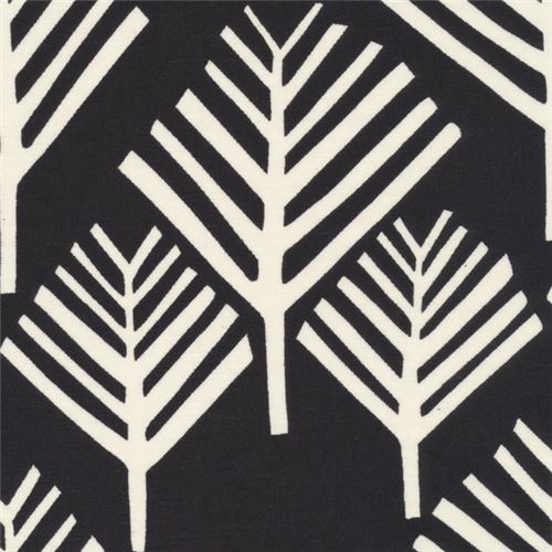 black with light cream leaf Cloud 9 organic cotton fabric Yucca Fabric ...