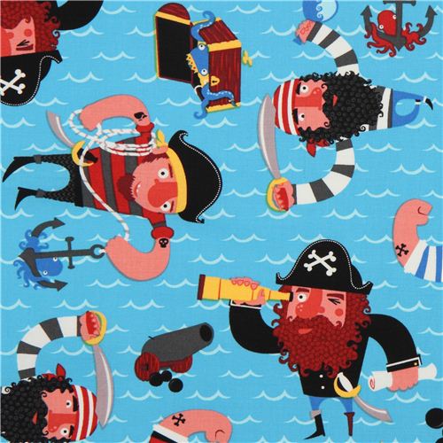 blue Alexander Henry pirate fabric Captain Redbeard Fabric by Alexander ...