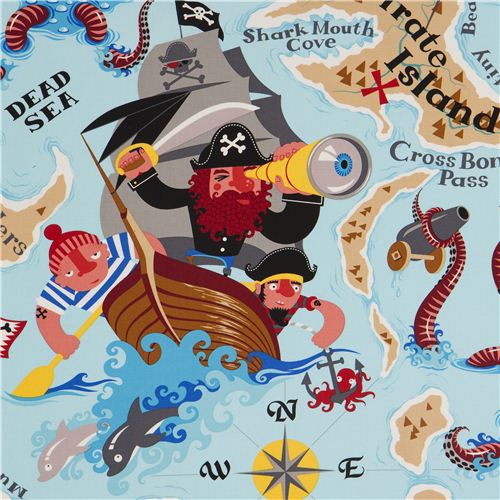 blue Alexander Henry pirate fabric Pirate Island Fabric by Alexander ...