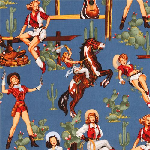 Remnant (33 x 114 cm) - blue From The Hip Cowboy Pin up fabric ...