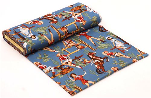 Remnant (33 x 114 cm) - blue From The Hip Cowboy Pin up fabric ...