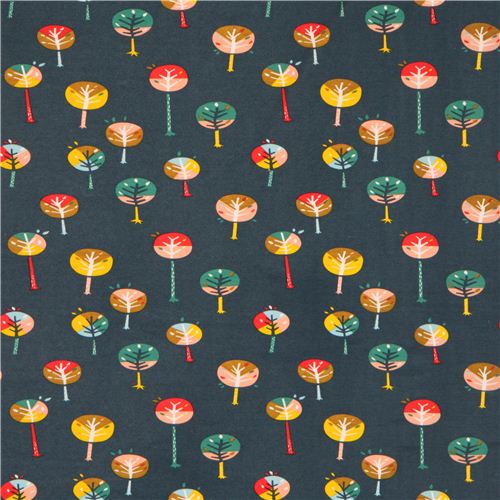 blue 'Happy Trees' colourful tree birch knit organic fabric USA Fabric ...