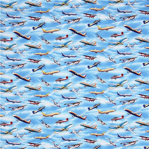 blue In Motion airplane jet sky fabric from Elizabeth's Studio USA ...