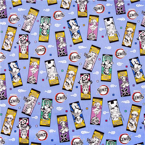 blue Japanese anime licensed Devils Blade oxford fabric Hanafuda - modeS4u