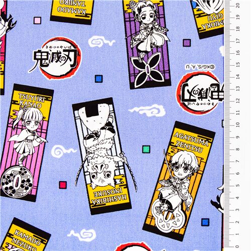 blue Japanese anime licensed Devils Blade oxford fabric Hanafuda - modeS4u