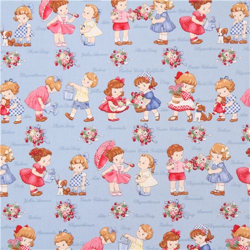 blue Lecien fabric flower children word Fabric by Lecien - modes4u