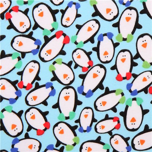 blue Michael Miller Penguin Toss penguin animal flannel fabric Fabric ...