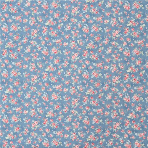blue Quilt Gate fabric with mini retro rose pattern - modeS4u