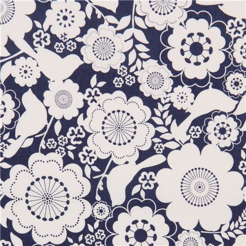 blue Riley Blake flower and animal fabric from the USA bird Fabric by ...