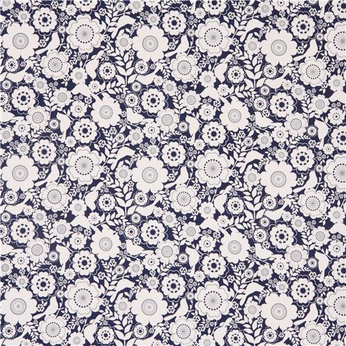 blue Riley Blake flower and animal fabric from the USA bird Fabric by ...