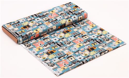 blauer Riley Blake Retro Foto Kamera Stoff Geekly Chic Fabric by Riley ...
