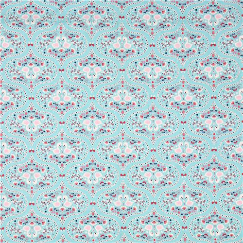 blue Riley Blake swan bird flower butterfly animal fabric Fabric by ...