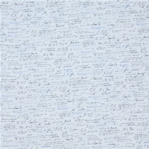 blue Robert Kaufman writing text word fabric Botanical Beauty 2 - modeS4u