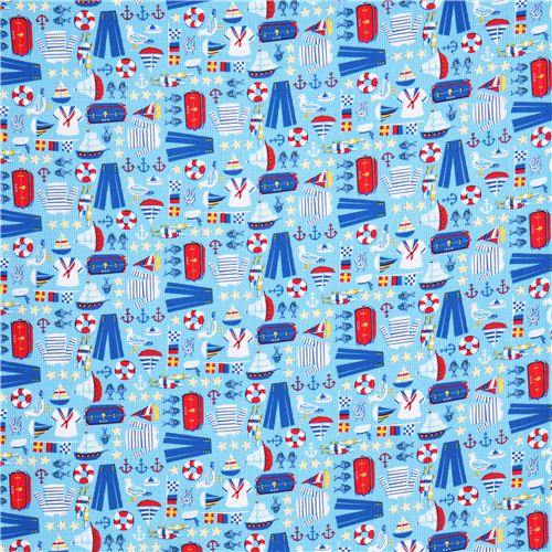 blue Timeless Treasures anchor maritime sailor fabric USA - modeS4u