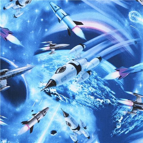 blue Timeless Treasures fabric rocket fabric Fabric by Timeless ...