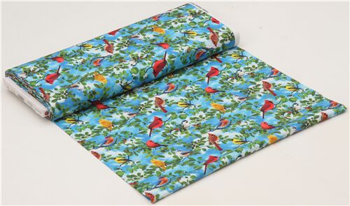 blue Timeless Treasures fabric with colorful birds - modeS4u