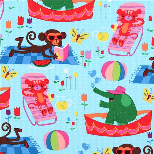 blue Timeless Treasures summer fabric Hanging at the Pool Fabric by ...