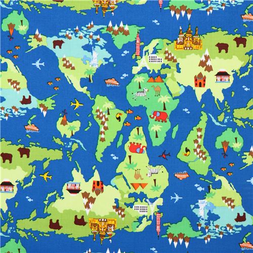 blue world map fabric by Timeless Treasures Fabric by Timeless ...