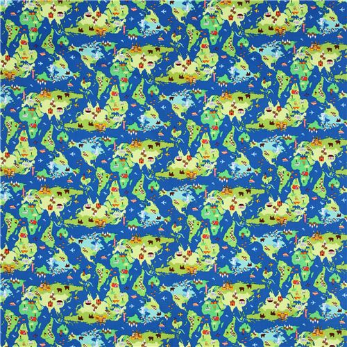 blue world map fabric by Timeless Treasures Fabric by Timeless ...