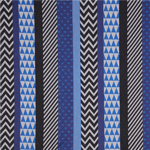 blue black triangle stripe geo Jacquard echino fabric Fabric by Echino ...