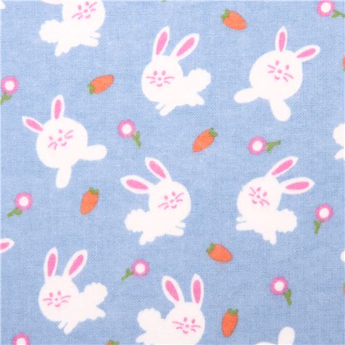 blue bunny carrot flower Michael Miller animal flannel fabric from the ...