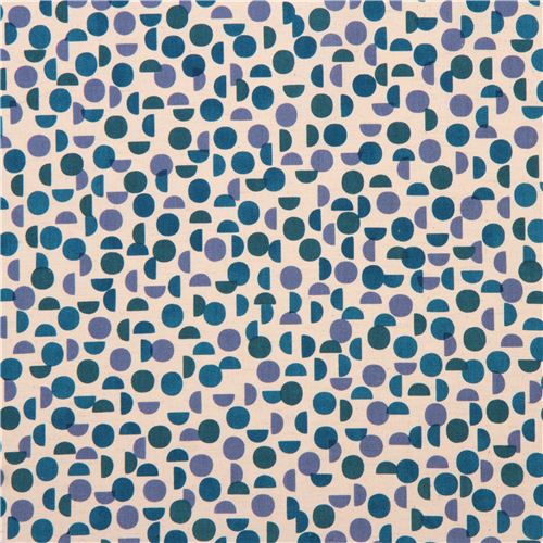 blue circle & semicircle pattern Geo Canvas fabric 'Monochrome' Kokka ...