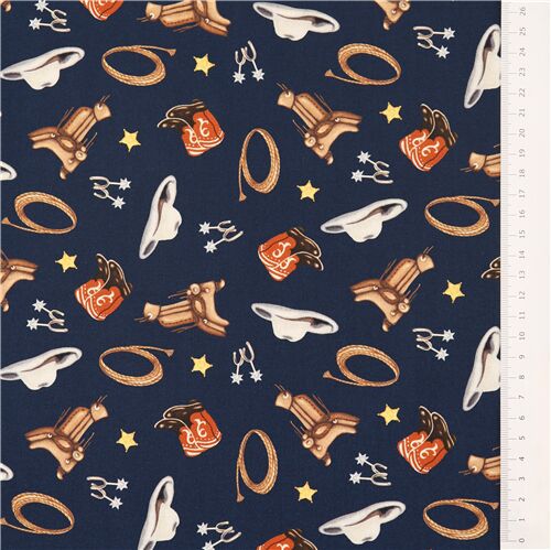 blue cowboy rodeo cotton fabric by Michael Miller - modeS4u