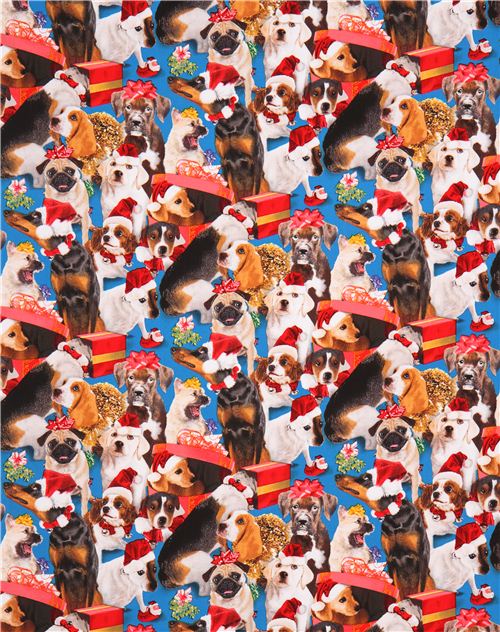blue dog Christmas animal fabric Elizabeth's Studio from the USA Fabric ...
