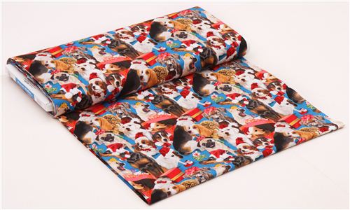 blue dog Christmas animal fabric Elizabeth's Studio from the USA Fabric ...