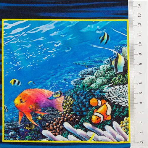 blue dolphin tropical fish panel fabric by QT Fabrics - modeS4u