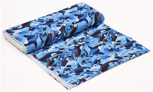 blue fabric with killer whale orca by Timeless Treasures Fabric by ...