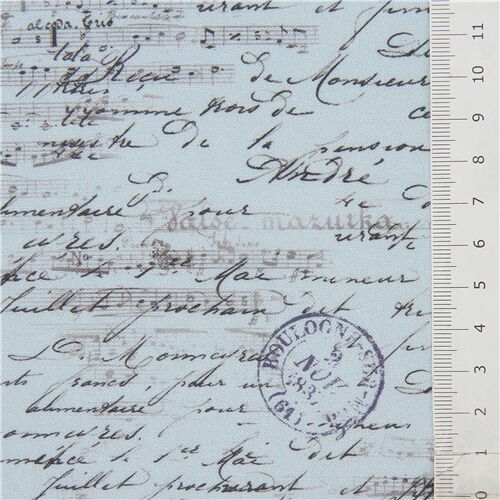 blue fabric with retro cursive writing text by Michael Miller - modeS4u