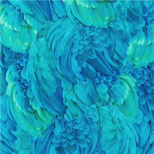 Remnant 39 cm - blue and green feather Robert Kaufman fabric - modes4u