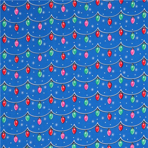 blue holiday lights chain Christmas fabric by Michael Miller Holiday ...