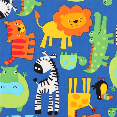 blue jungle animal fabric Timeless Treasures lion zebra Fabric by ...