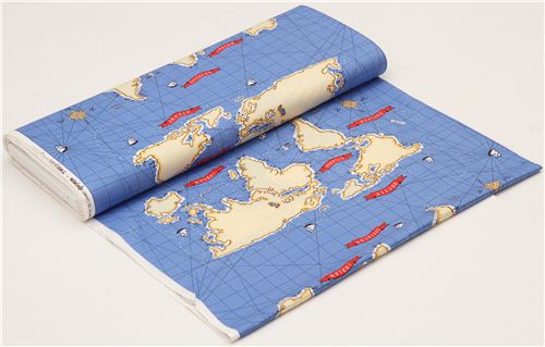 blue maritime nautical map fabric by Michael Miller Fabric by Michael ...