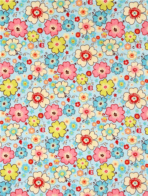 blue mini owls and flower fabric Riley Blake Happy Flappers Fabric by ...