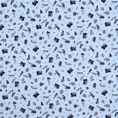 blue music piano violin poplin fabric Cosmo Japan Fabric by Cosmo - modes4u