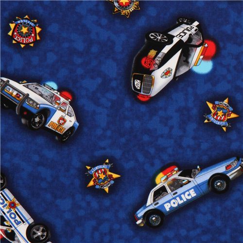 blue police car fabric for boys by Timeless Treasures Fabric by ...