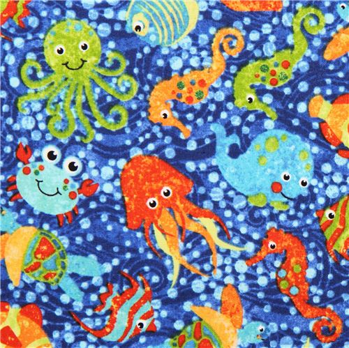 blue sea animal fabric Stonehenge Undersea Adventures Fabric by ...
