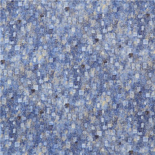 blue square rectangle gold metallic fabric Robert Kaufman Gustav Klimt ...