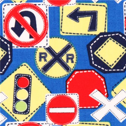 blue traffic sign fabric Camelot Bumper 2 Bumper Fabric by Japanese ...