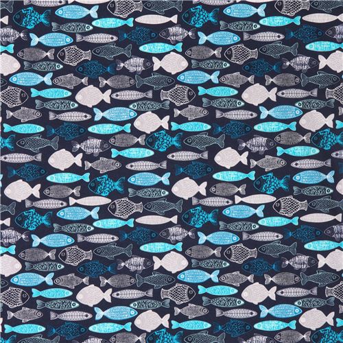 blue-white 'Shoal' school of fish Cloud 9 organic cotton fabric Fabric ...