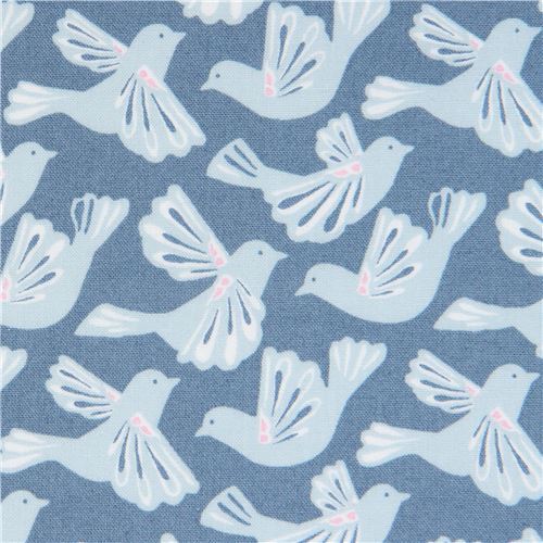 blue with light blue bird fabric Moda Fabrics Fabric by Japanese Indie ...