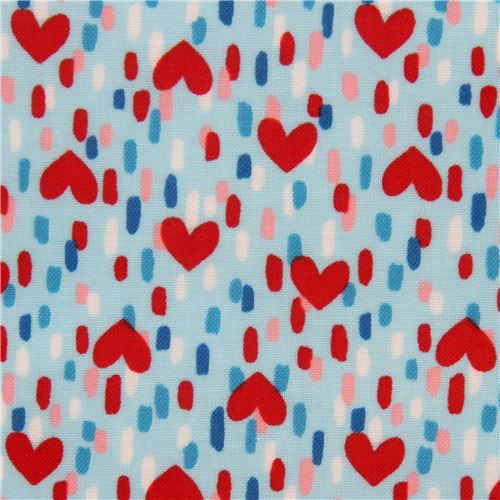 blue with red heart colorful dash laminate fabric by Lecien Fabric by ...