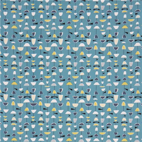 blue with white dark blue chartreuse flower organic fabric monaluna USA ...