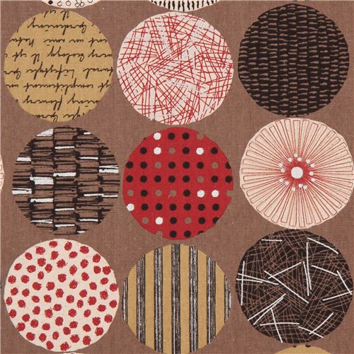 Brauner Lecien Canvas Stoff bunter Kreis silbermetallisch Fabric by ...