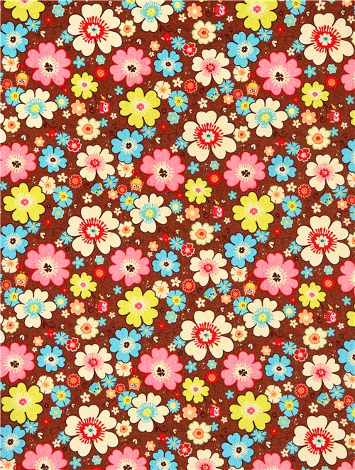 brown mini owls and flower fabric Riley Blake Happy Flappers Fabric by ...